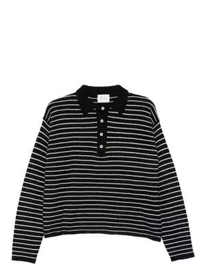 BEYOU Striped Buttoned Polo Shirt - Black