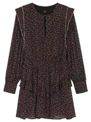 BOSS Contrast-piping Mini Dress With Modern Print - Brown