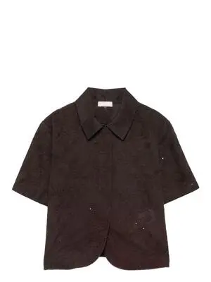 Liu Jo Sequin Floral Embroidered Cotton Shirt - Brown