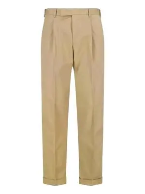 PT TORINO Tailored Pleated Trousers With Turn-up Hem - Neutrals