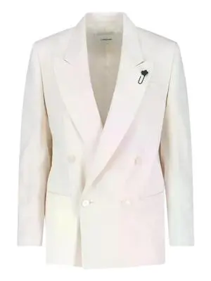 LARDINI Double-breasted Blazer With Flower Detail - Neutrals