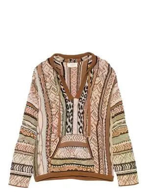 LANEUS Patterned Knitted Hoodie - Neutrals