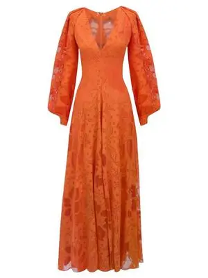 GEMY MAALOUF Bishop Sleeve Midi Dress - Orange