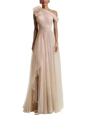 GEMY MAALOUF One-shoulder Flower Embellished Maxi Dress - Neutrals