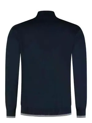 Paul & Shark Zip-up Striped Hem Sweater - Blue