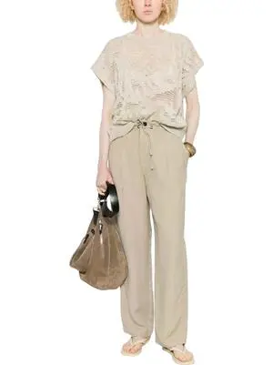 Brunello Cucinelli Open Knit Round Neck Sweater - Neutrals