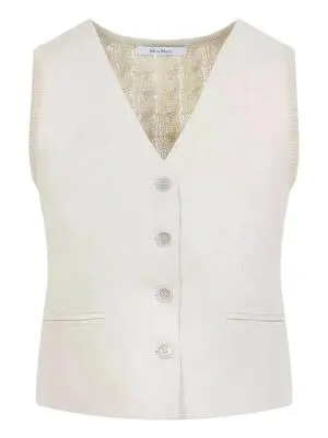 Max Mara Sleeveless V-neck Buttoned Vest With Knitted Back Panel - Neutrals