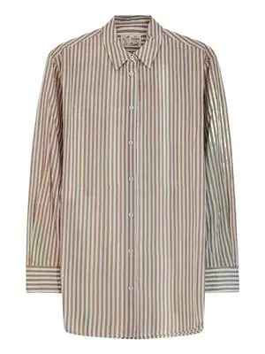 MC2 SAINT BARTH MC2 Saint Barth Striped Logo Embroidered Shirt Neutrals