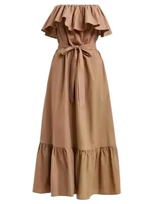 Essentiel Antwerp Essentiel Antwerp Strapless Ruffled Maxi Dress Brown