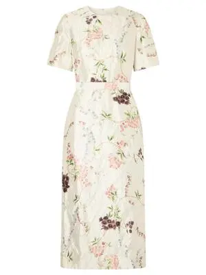 Erdem Belted Floral-print Crinkled Satin Midi Dress - Multi