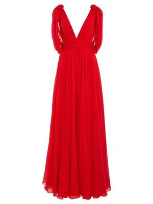 Giambattista Valli Gathered Georgette Gown - Red