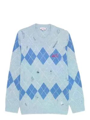 CHARLES JEFFREY Charles Jeffrey Loverboy Argyle Pattern Distressed Sweater