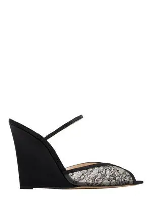 ANDREA WAZEN Katy Mules Lace Detail Wedge Heels - Black