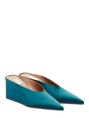Alaïa Alaia Cube Satin Wedge Mules Turquoise