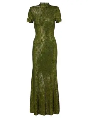 SELF-PORTRAIT Embellished Mesh Maxi Dress - Green