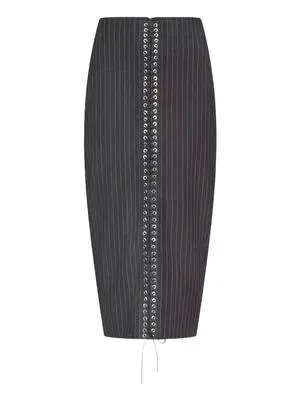 LUDOVIC DE SAINT SERNIN Pinstriped Eyelet Skirt - Grey