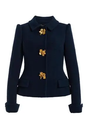 Oscar De La Renta Flower-button Tweed Jacket - Navy