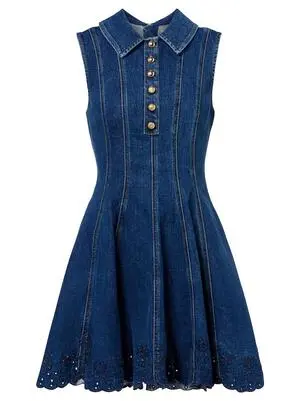 SELF-PORTRAIT Broderie Anglaise Denim Minidress - Blue