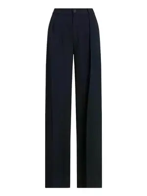 Ralph Lauren Navy Georgette Pleated Wide-leg Trousers - Blue