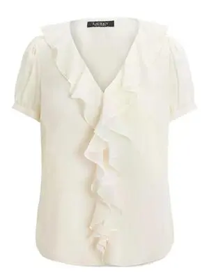 Ralph Lauren Ruffled V-neck Top - Neutrals