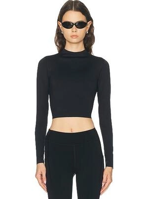 LEFT ON FRIDAY Long Sleeve Mock Neck Cropped Top - Jet
