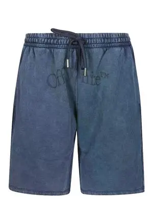 Off-White Cotton Drawstring Shorts - Blue