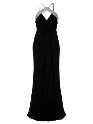 Rebecca Vallance Astros Embellished Draped Gown - Black