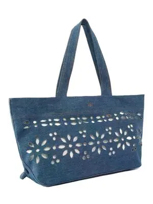Pinko Floral Cut-out Denim Tote Bag - Blue
