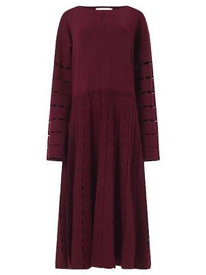 LEEM Knitted Midi Dress With Cut-out Sleeves And Pleated Skirt - Red