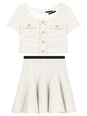Maje Two-in-one Scoop-neck Tweed Mini Dress - Ecru