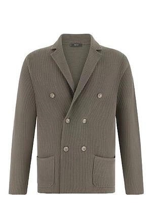 Boggi Milano Double-breasted Knitted Cotton Jacket - Mud