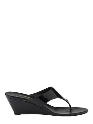 Prada Thong Patent Leather Wedge Sandals - Black