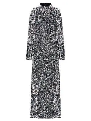 RO&ZO Astrid Long-sleeved Sequin-embellished Maxi Dress - Silver
