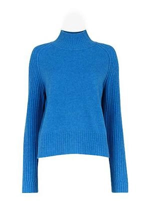 Whistles Ribbed Funnel Neck Wool Jumper - Blue