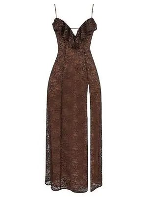 House Of Cb Lucianna Lace-embroidered Maxi Dress - Espresso