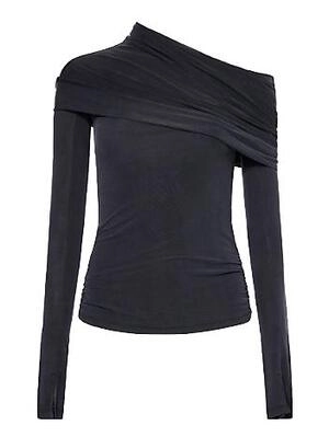 PEACHY DEN Kylie Cold-shoulder Stretch-woven Top - Graphite