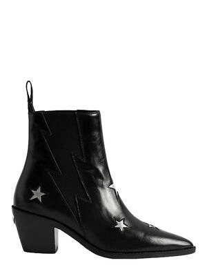 Zadig&Voltaire Tyler Star Embellished Leather Ankle Boots - Black