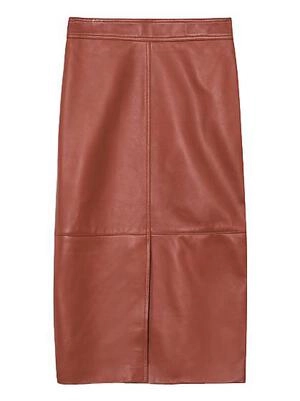 REISS Miley High-rise Leather Midi Skirt - Rust Orange