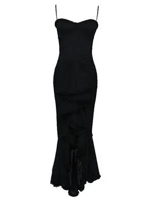 House Of Cb Gabbi Ruffle-trim Stretch-woven Maxi Dress - Black