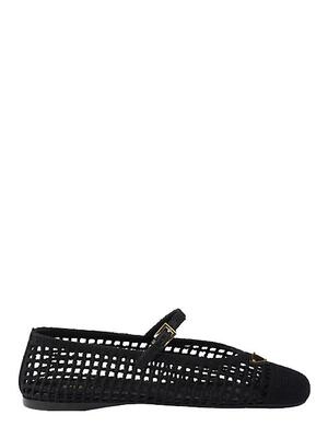 Prada Triangle-logo Crochet Ballerina Flats - Black