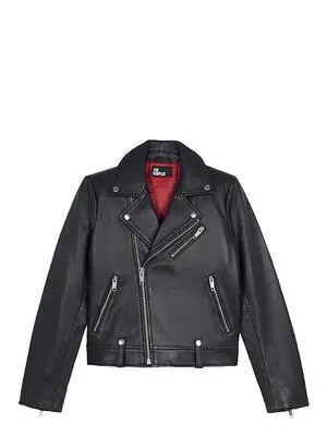 The Kooples Asymmetric Fastened Lambskin Leather Biker Jacket - Black