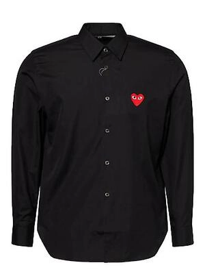 Play Comme Des Garcon Heart Logo-embroidered Cotton Shirt - Black