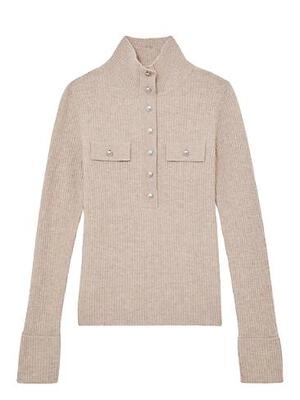 REISS Elly Button-neck Wool Jumper - Neutral