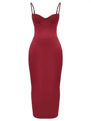 House Of Cb Stefania Fitted Satin Maxi Dress - Ruby