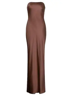 OMNES Strapless Satin Maxi Dress - Chocolate