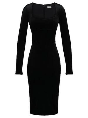 House Of Cb Asha Square-neck Stretch-woven Midi Dress - Black Velvet