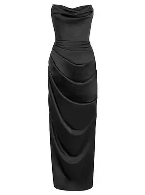 House Of Cb Adrienne Slim-fit Satin Maxi Dress - Black