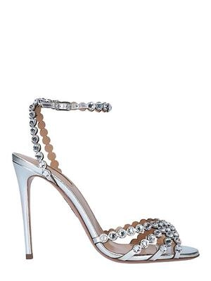 AQUAZZURA Tequila 105 Crystal-embellished Leather Heeled Sandals - Silver