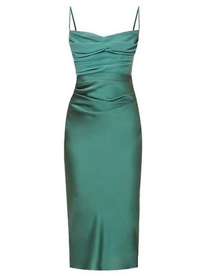 House Of Cb Sweetheart Neckline Satin Midi Dress - Forest