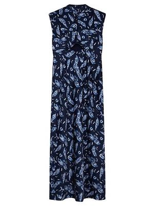 OMNES Omnas Swan-print Satin Maxi Dress - Navy